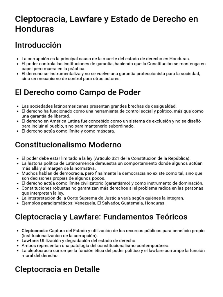 Cleptocracia, Lawfare y Estado de Derecho en Honduras: Introducción ...
