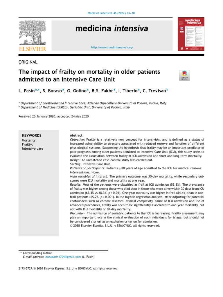 The Impact of Frailty On Mortality in Older Patients Admitted To and ...