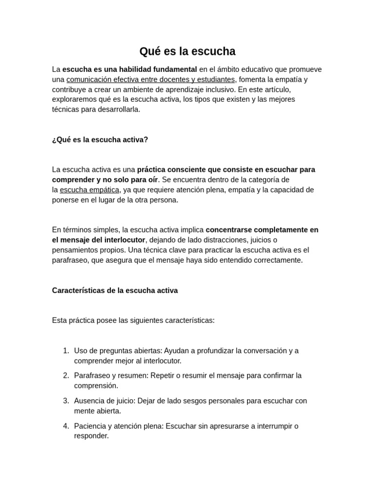 Escucha Activa en Educación: Técnicas y Beneficios | PDF | Enseñando ...