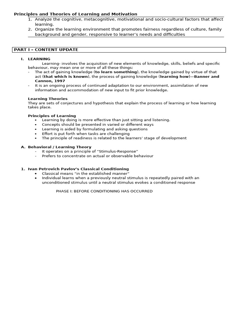Module 3 Principles and Theories of Learning and Motivation | PDF ...