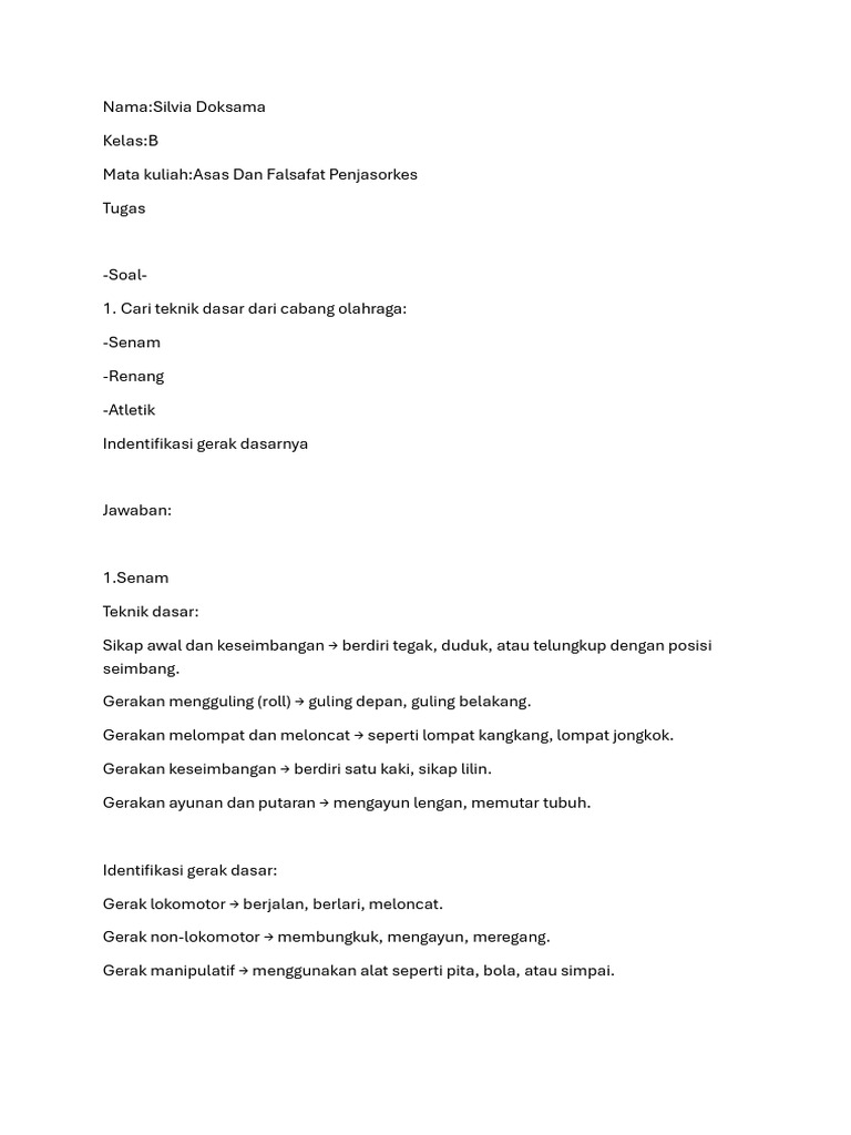 Teknik Dasar Olahraga: Senam, Renang, Atletik | PDF
