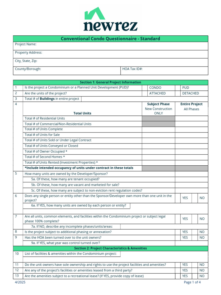 Conventional Condo Questionnaire Template | PDF | Condominium