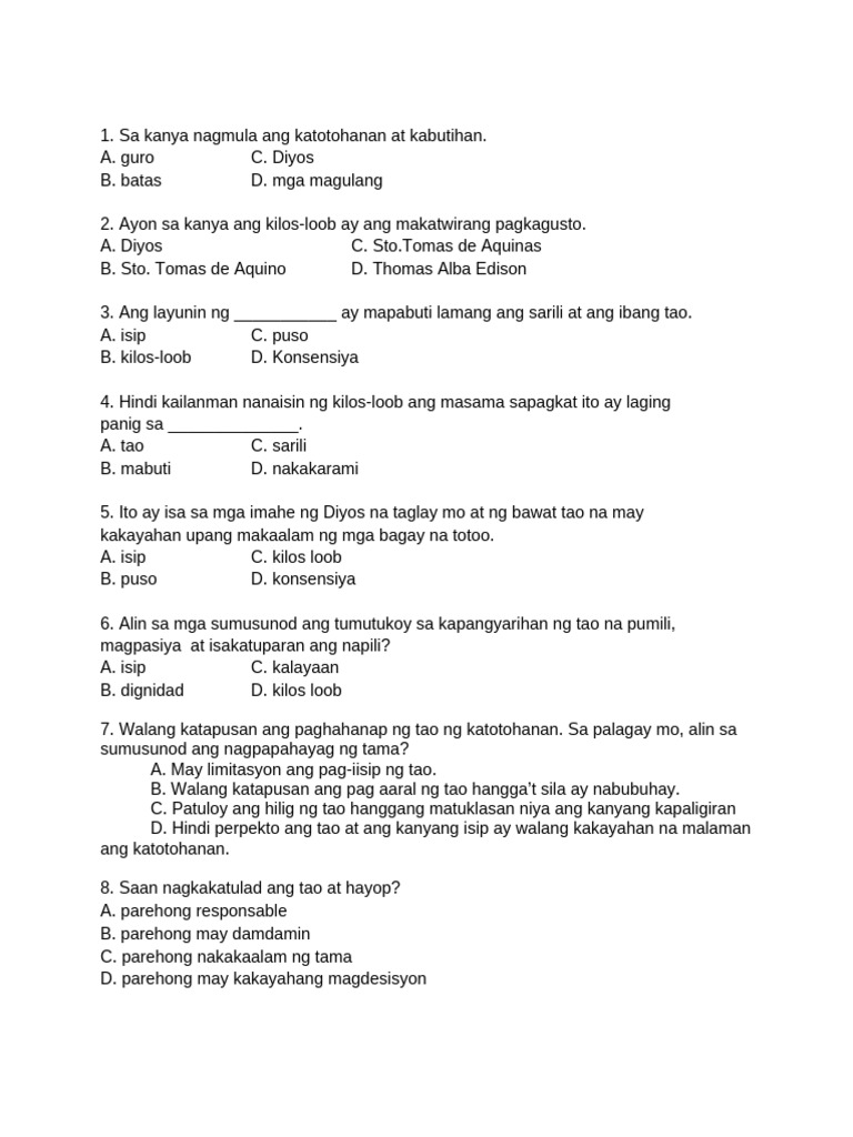 VE 7 Quiz Bank QTR 1 | PDF
