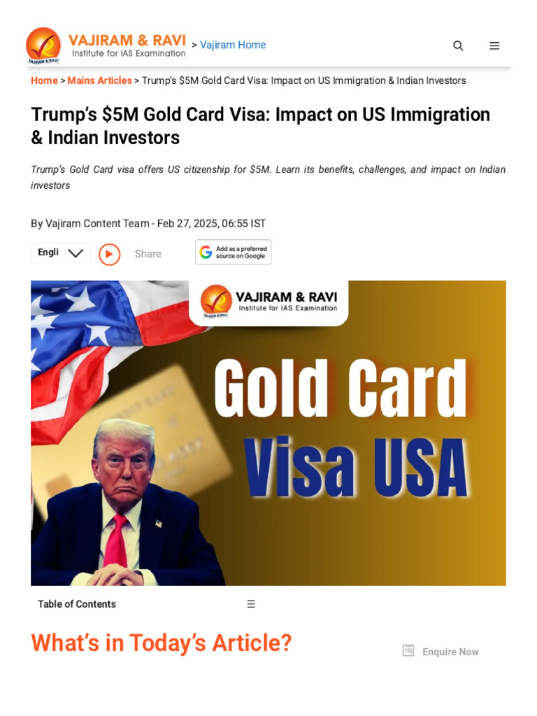 Trump's $5M Gold Card Visa - Impact On US Immigration & Indian ...