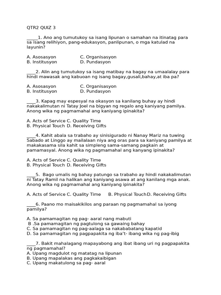 VE 7 Quarter 2 Quiz 2 | PDF