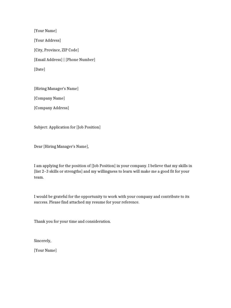 Simple Resume Letter Template | PDF