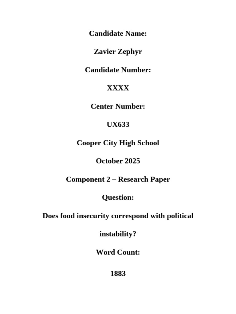 October2025 9239 02 UX633 XXXX Essay | PDF | Food Security | Failed State