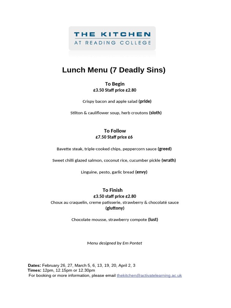 Kitchen Lunch Menu March 2025 | PDF
