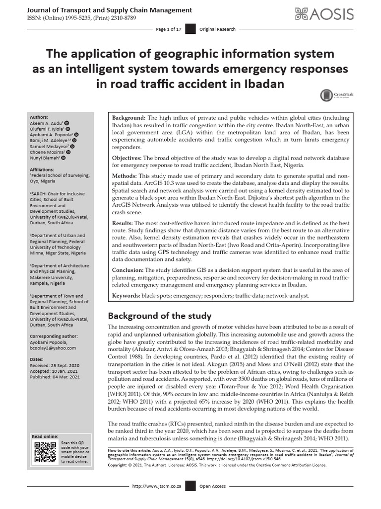 GIS for Emergency Response in Ibadan Traffic | PDF | Geographic ...