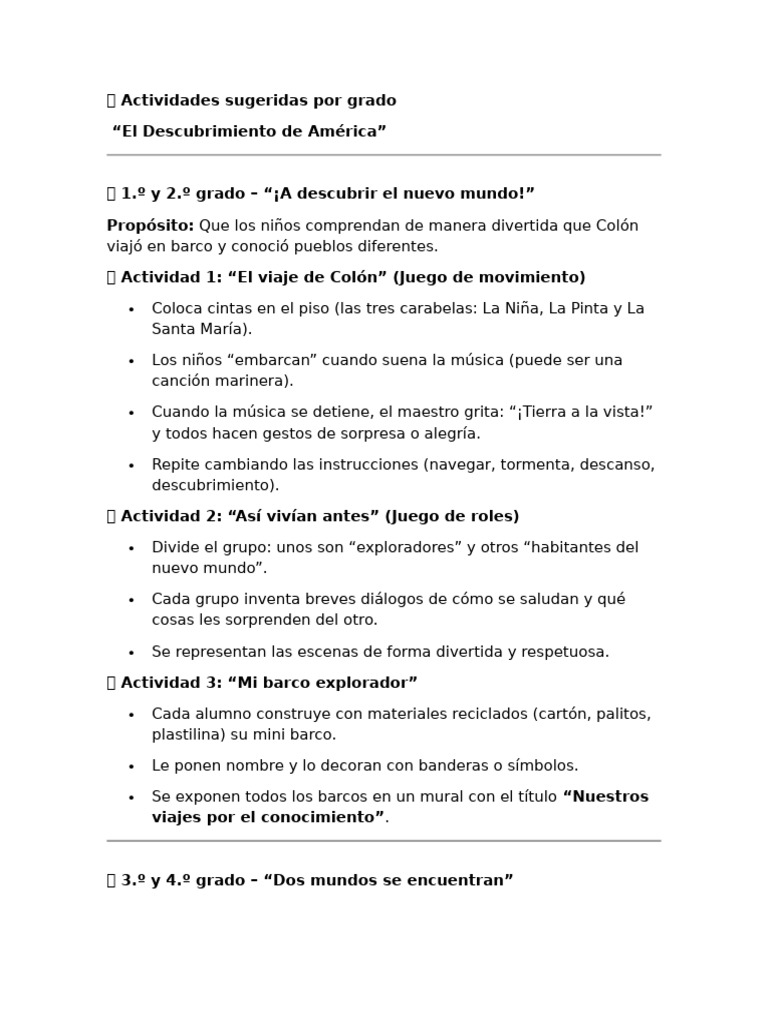 ? Actividades Sugeridas Descubrimiento de América | PDF