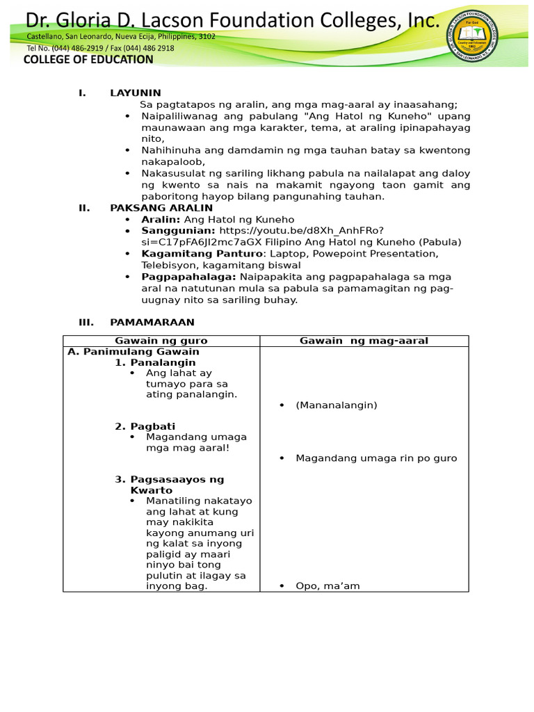 Masusing Banghay | PDF