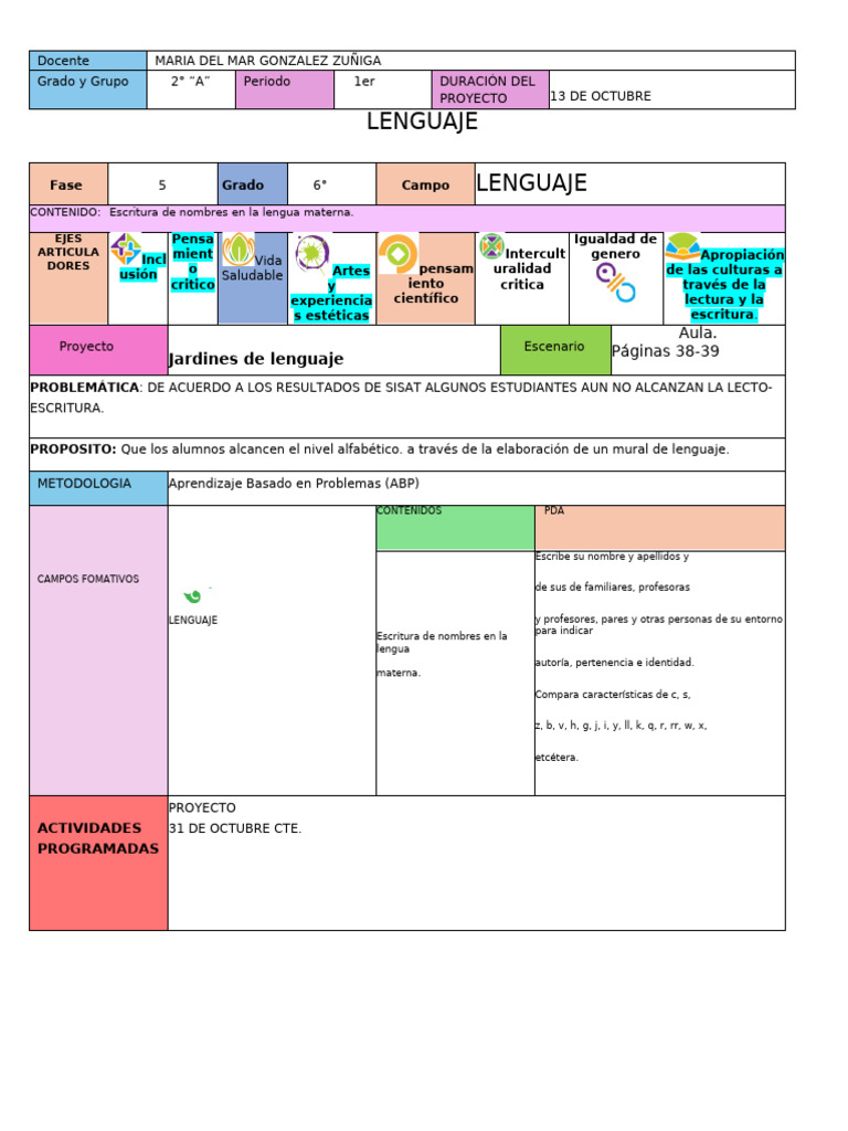 Proyecto de Escritura en Lengua Materna | PDF | Salón de clases | Collage