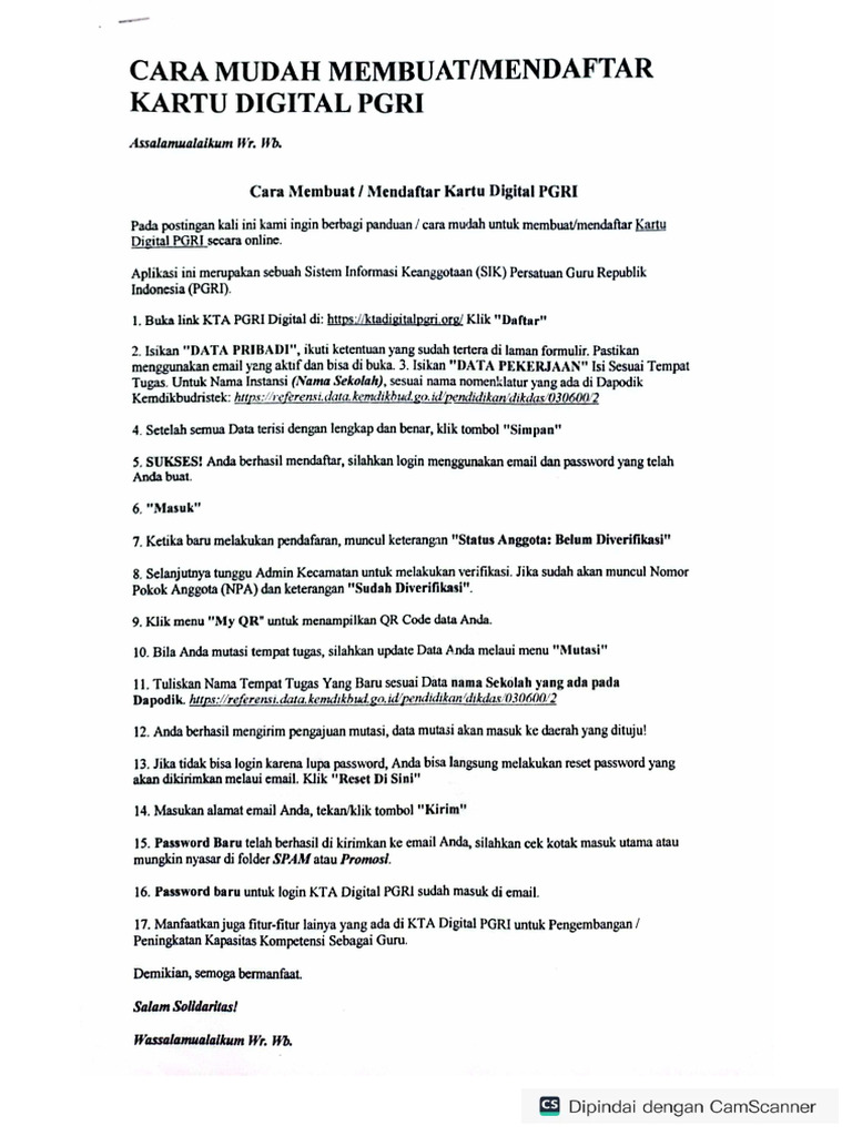 Cara Mendaftar Kartu Digital PGRI | PDF