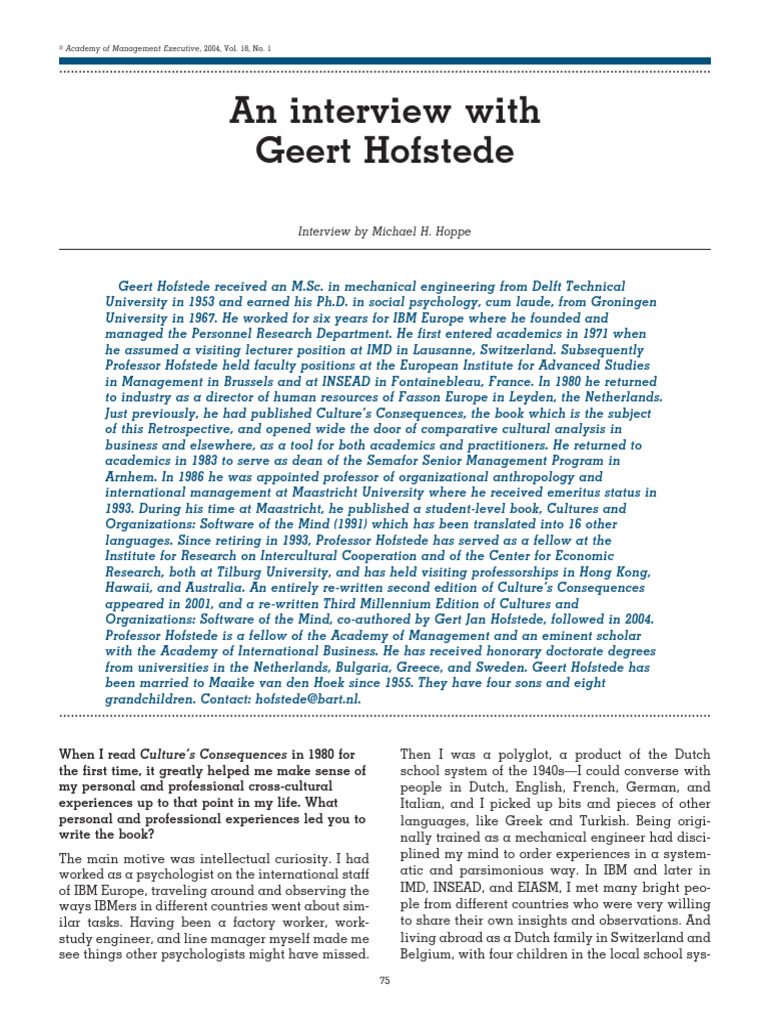 Interview with Geert Hofstede on Culture | PDF | Science | Liberal Arts ...