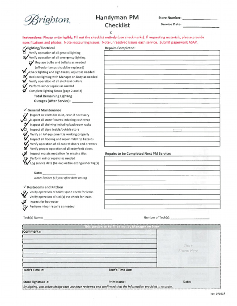 Brighton Handyman Checklist | PDF