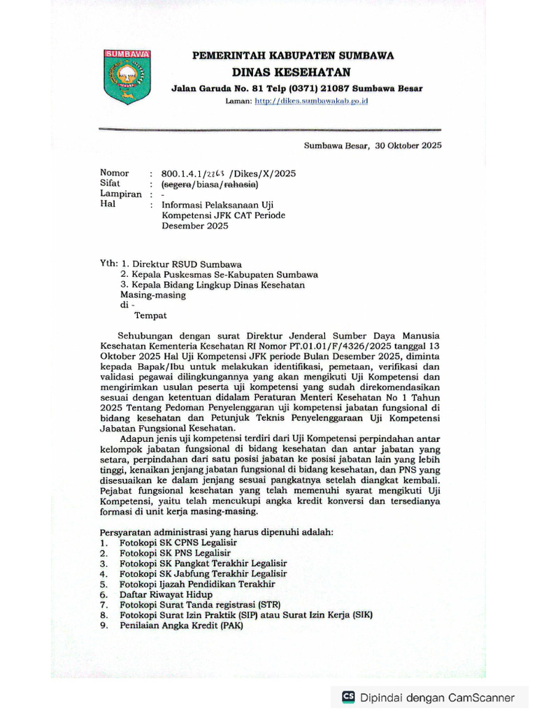 Pelaksanaan UKOM JFK CAT Periode Desember | PDF
