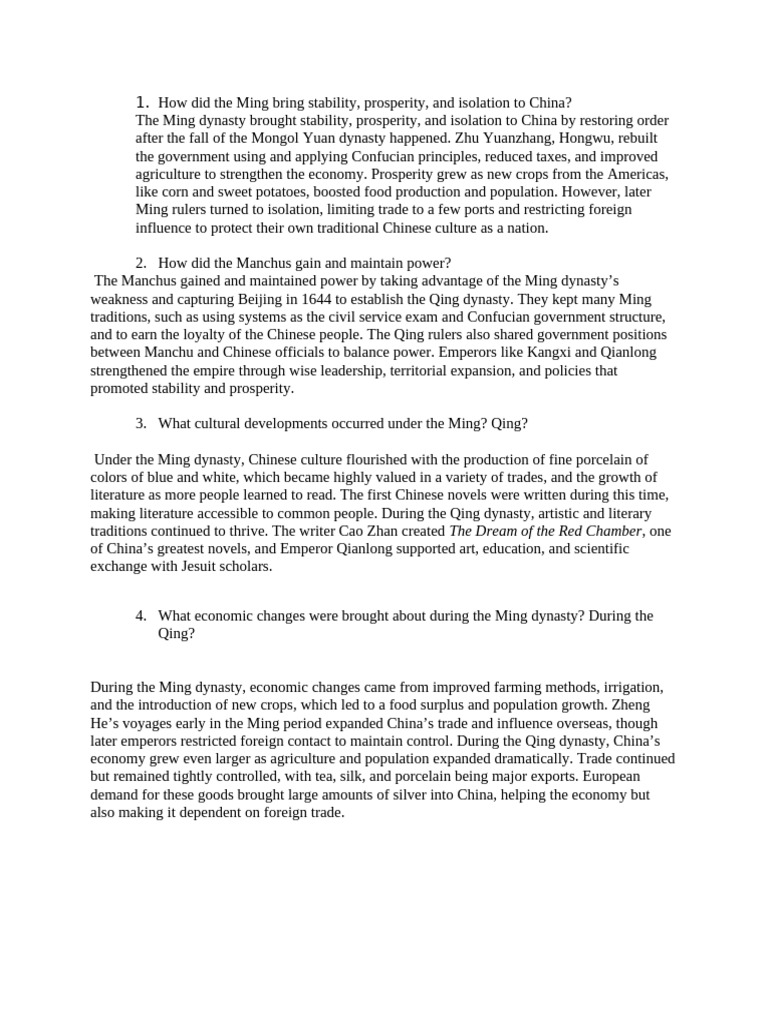 Ming and Qing Dynasties: Stability and Culture | PDF | Qing Dynasty | China