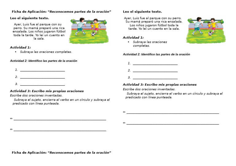 Ficha de Aplicacion Reconocemos Partes de La Oración | PDF
