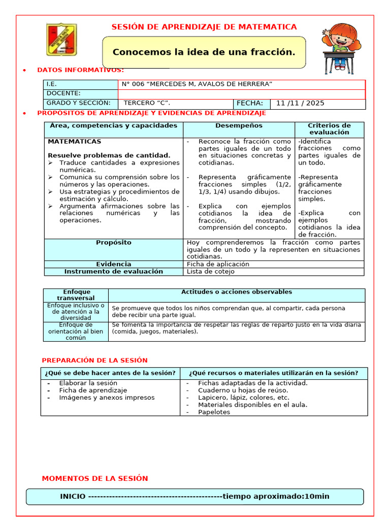 Sesión de Matemáticas: Fracciones para Tercero C | PDF | Aprendizaje ...