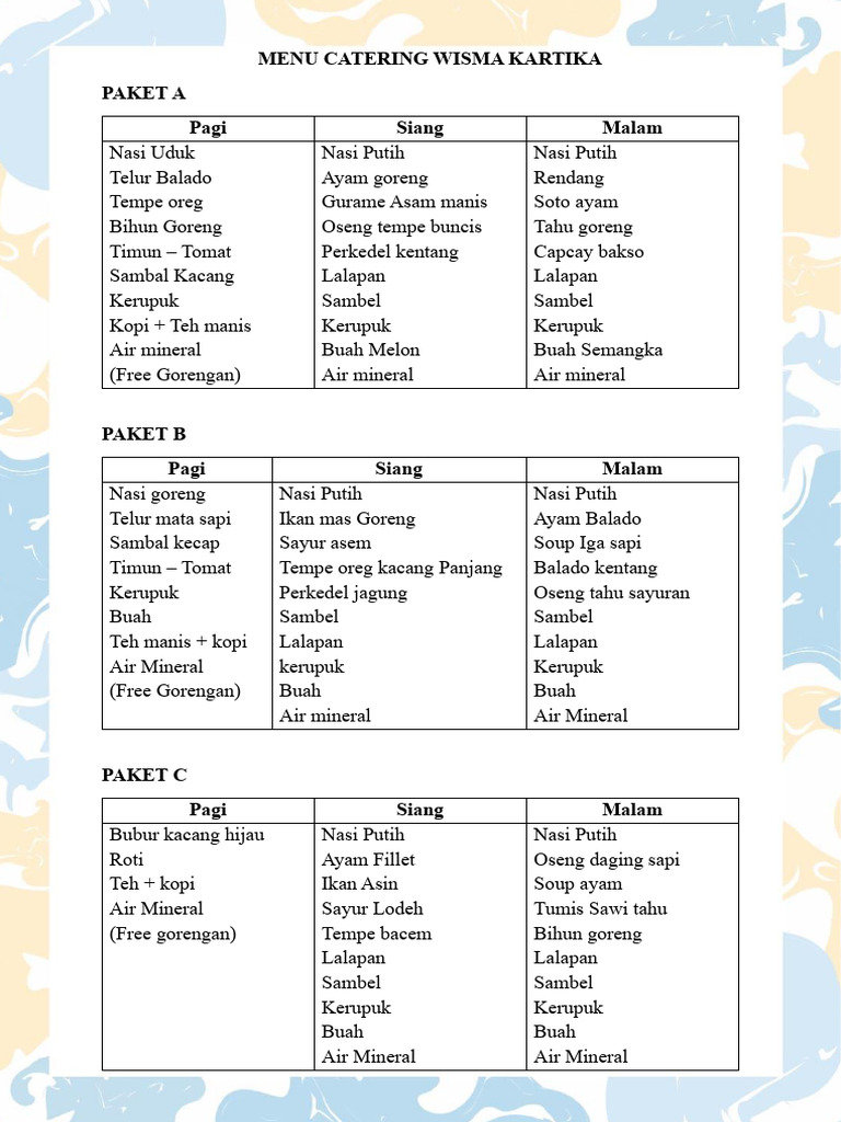 Menu Catering Wisma Kartika | PDF
