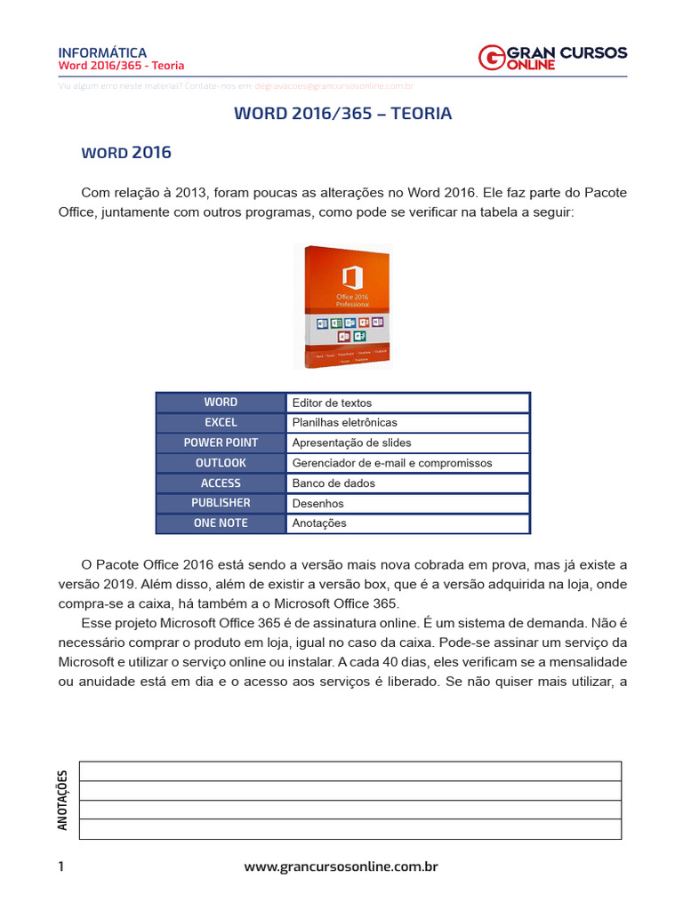 Aula 100 Aula Resumo Word 2016 365 Teoria | PDF | Microsoft Office ...