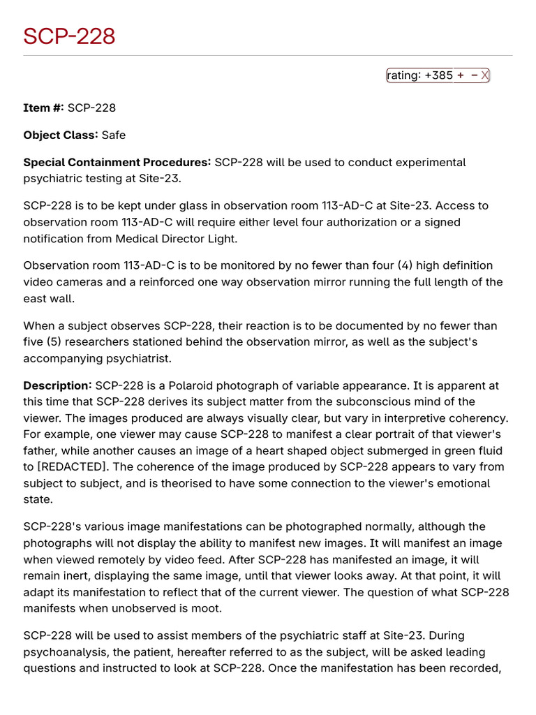 SCP Foundation: SCP-228 | PDF | Image | Imaging