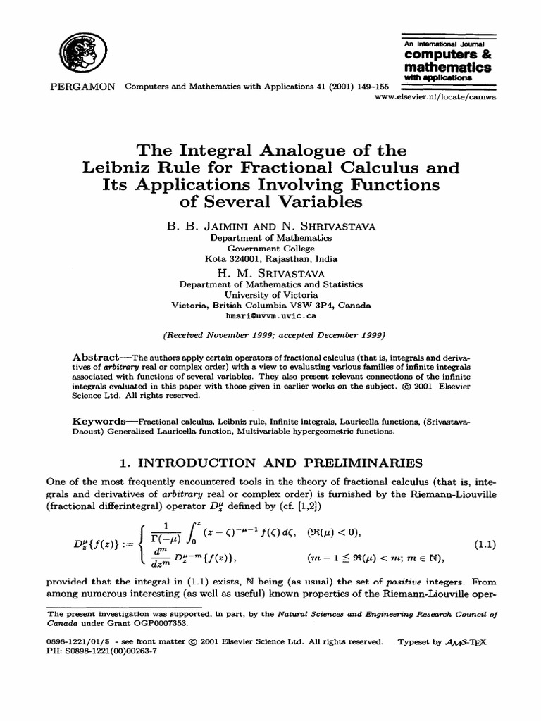 The Integral Analogue of The Leibniz Rule For Fractio 2001 Computers ...