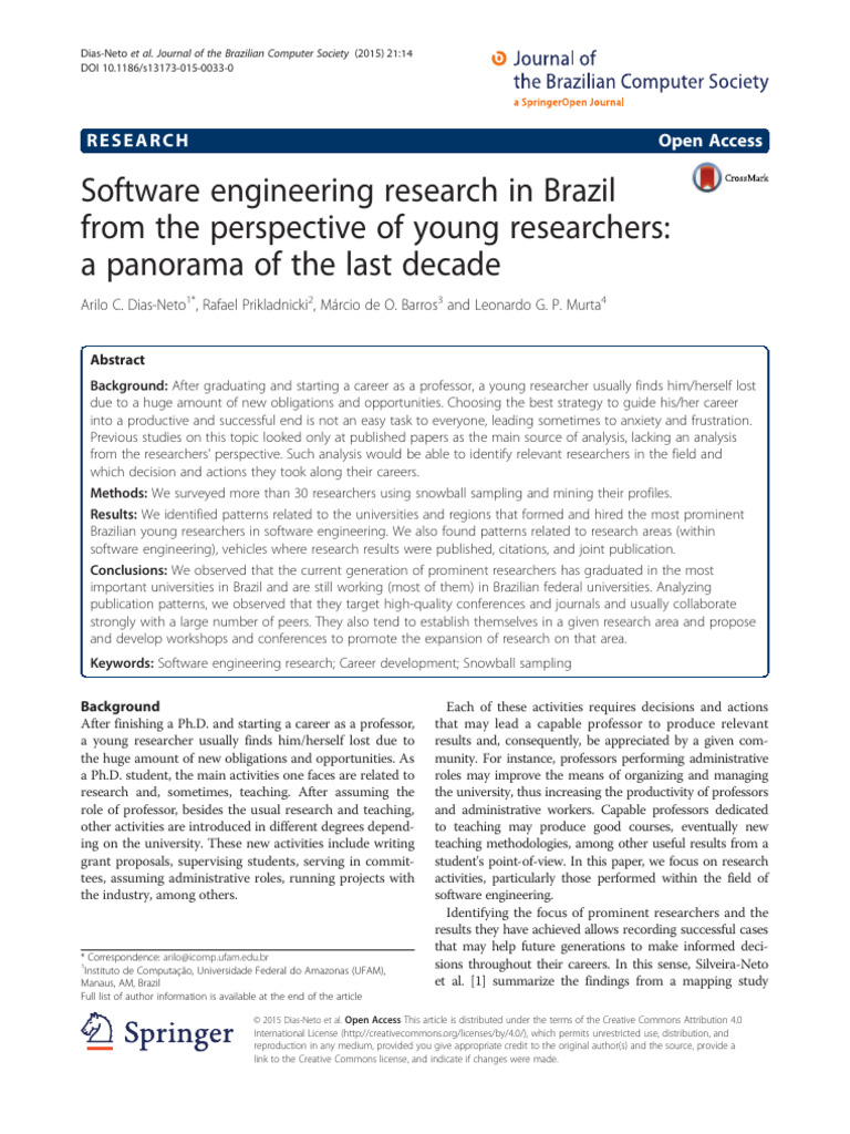 Software Engineering Research in Brazil From the Perspective of Young Researchers a Panorama of ...