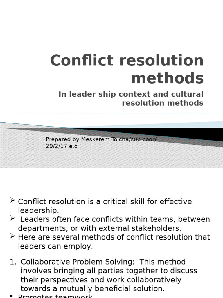 Conflict Resolution Methods | PDF | Conflict Resolution | Mediation
