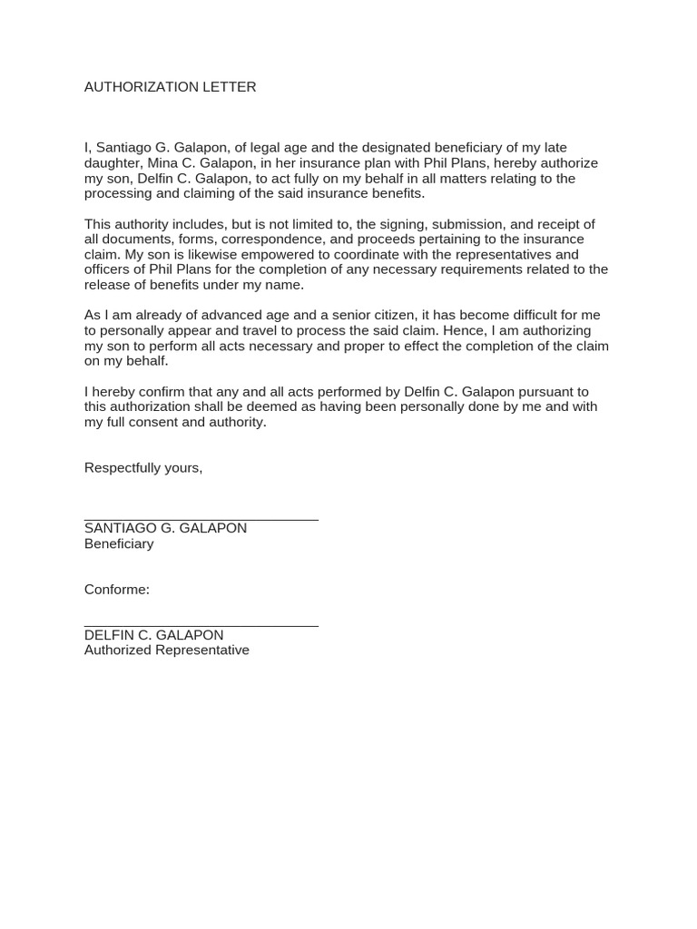 Authorization Letter of Beneficiary | PDF