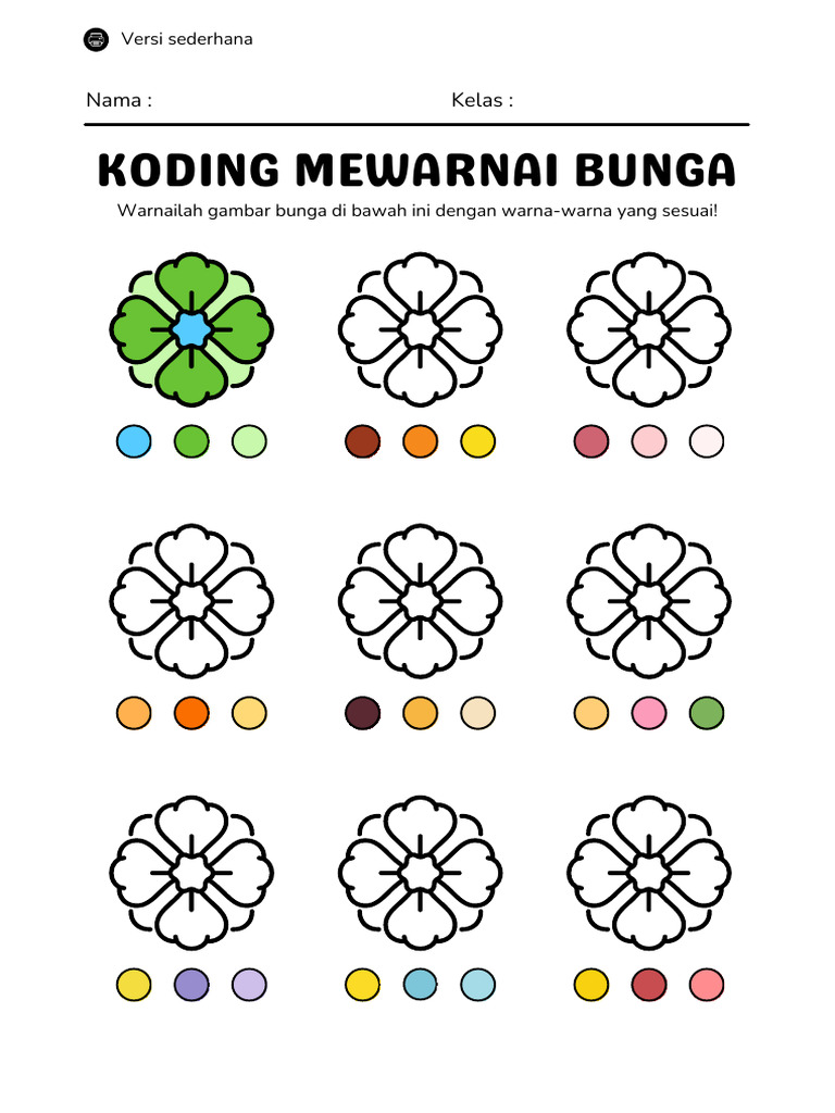 Koding Mewarnai Bunga untuk Anak | PDF