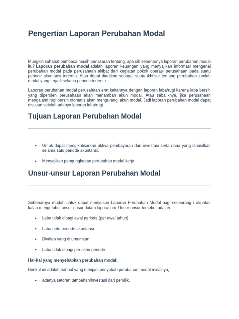 Pengertian Laporan Perubahan Modal | PDF