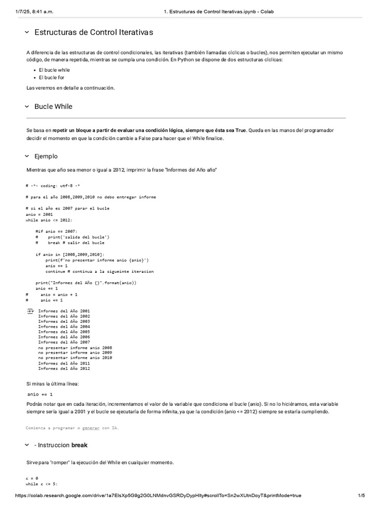 Estructuras de Control Iterativas - Ipynb - Colab | PDF | Flujo de control | Python (lenguaje de ...