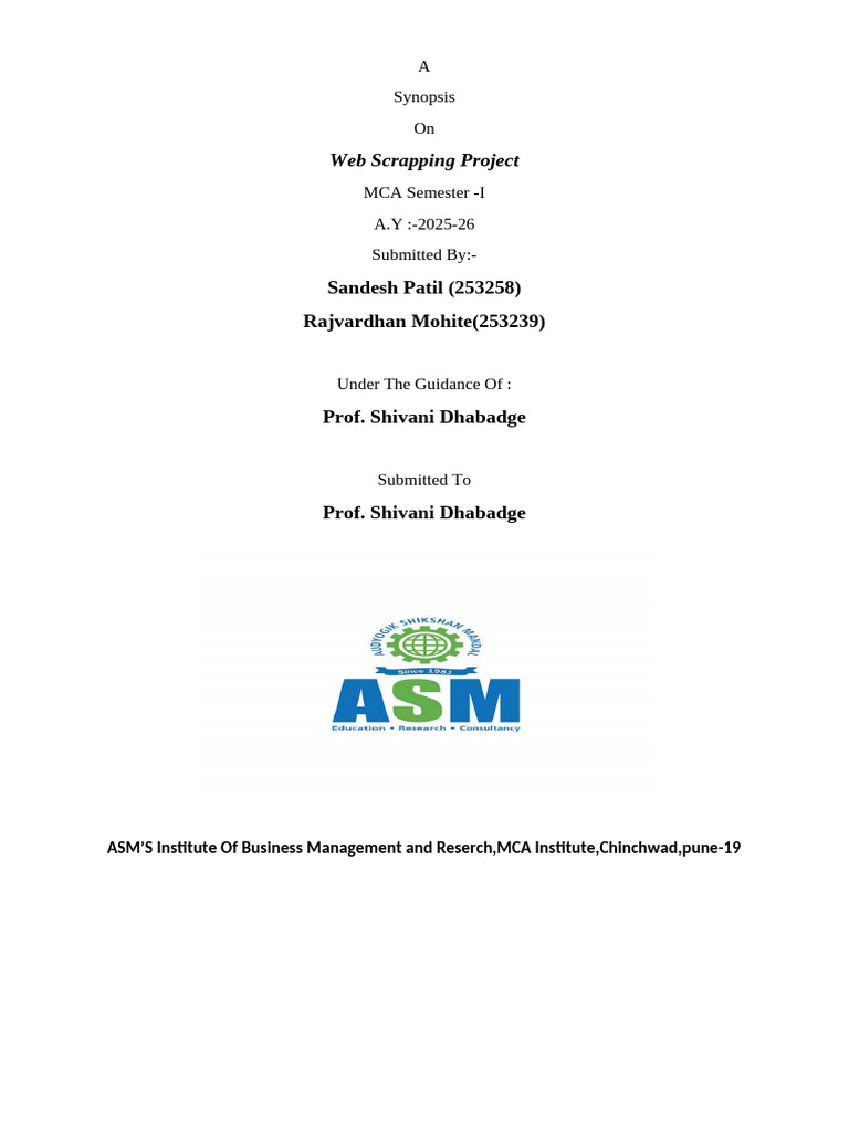Web Scrapping Synopsis Mca Sem 1 | PDF | Internet & Web | World Wide Web