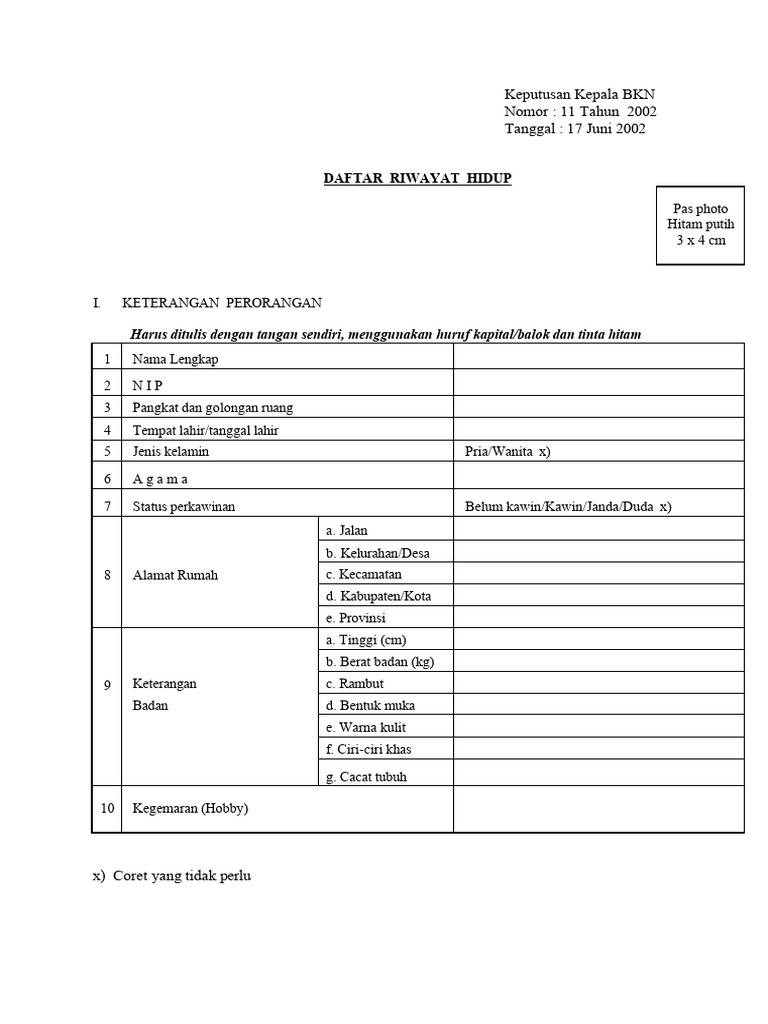 Format-drh Bkn No 11 Th 2002 | PDF