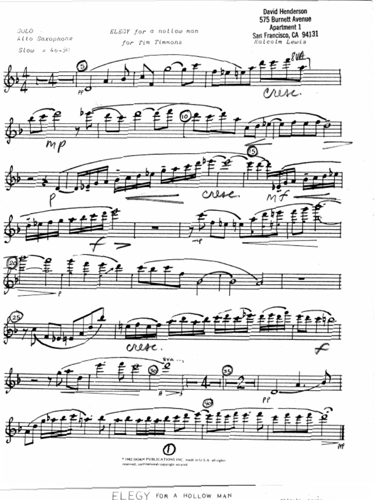Lewis, Kalcom - Elegy For A Hollow Man - Part and Score | PDF