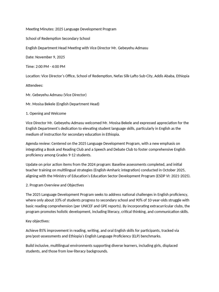 2025 Language Development Program Minutes | PDF | English Language ...