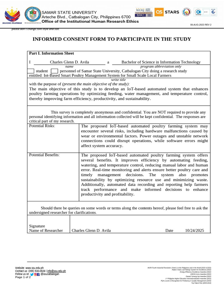 IoT Poultry Management Study Consent Form | PDF | Agriculture | Economies