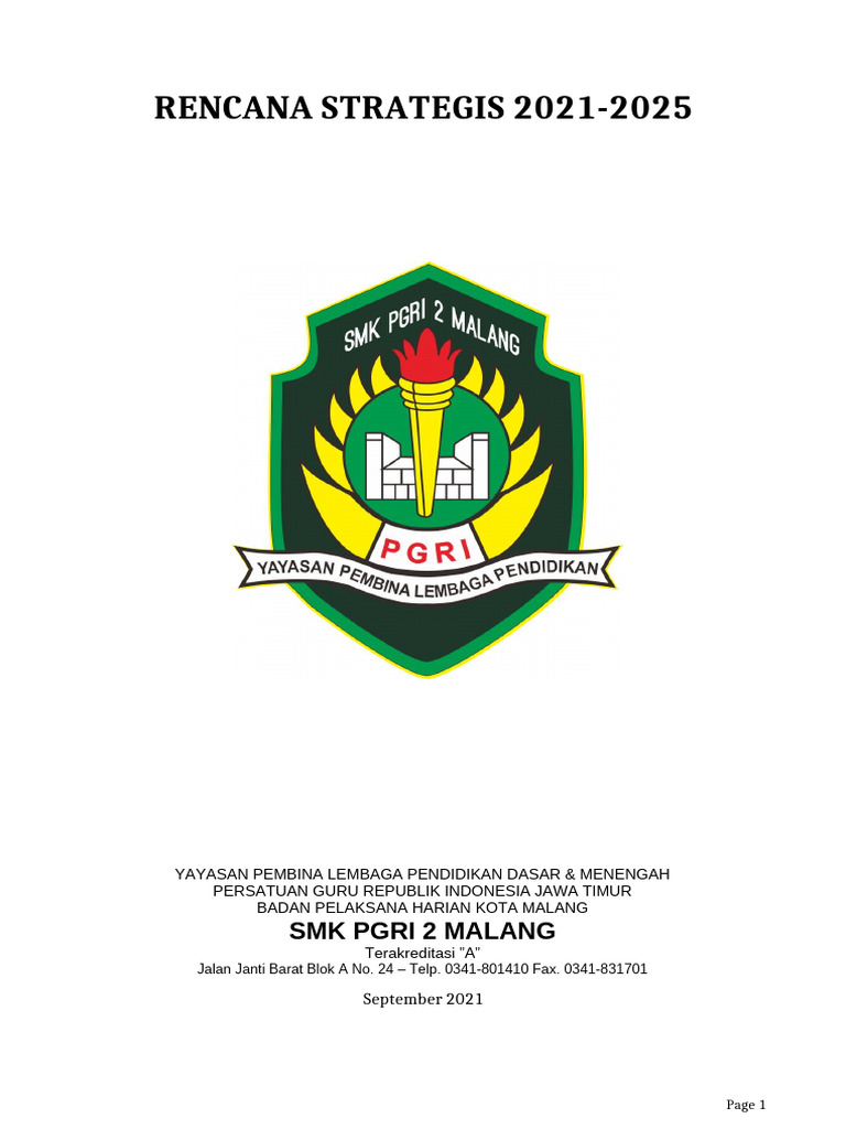 Rencana Strategis SMK PGRI 2 Malang | PDF