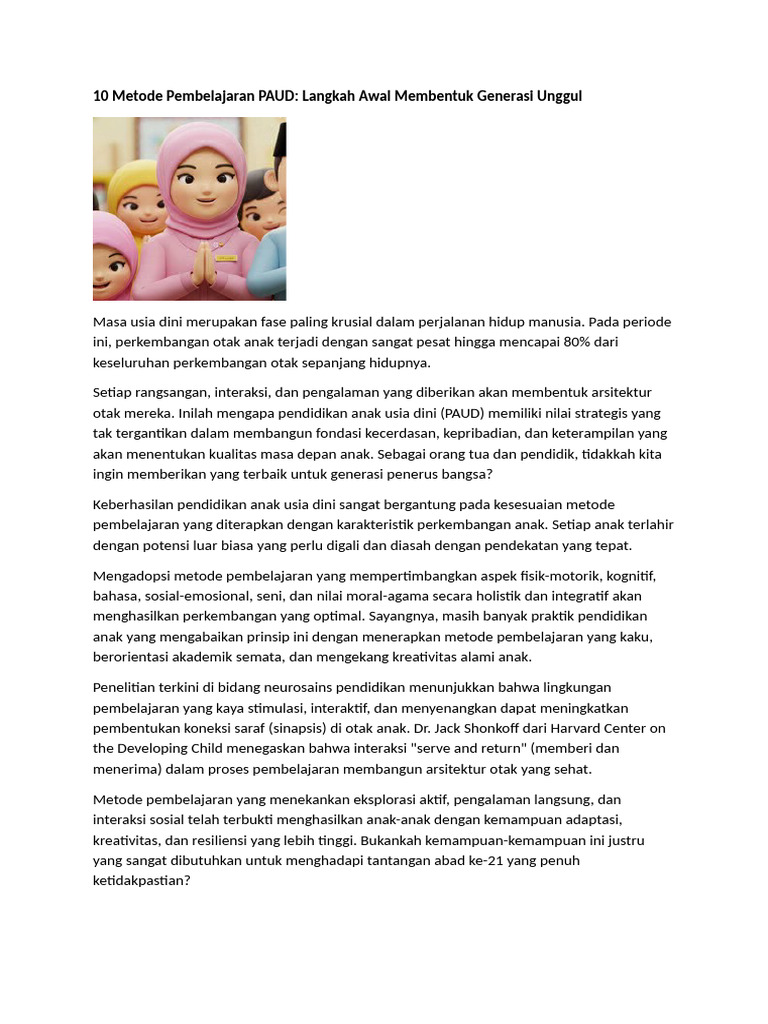 10 Metode Pembelajaran PAUD | PDF