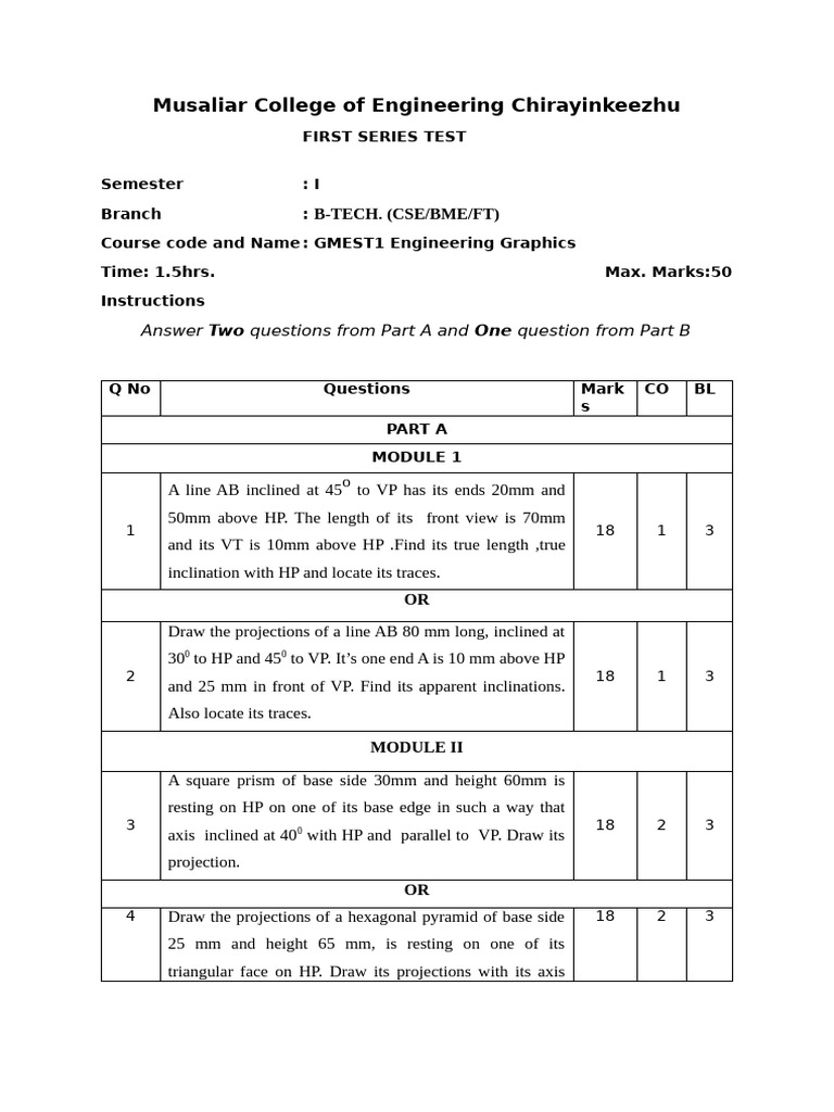 Engineering Graphics Test Paper | PDF | Polytopes