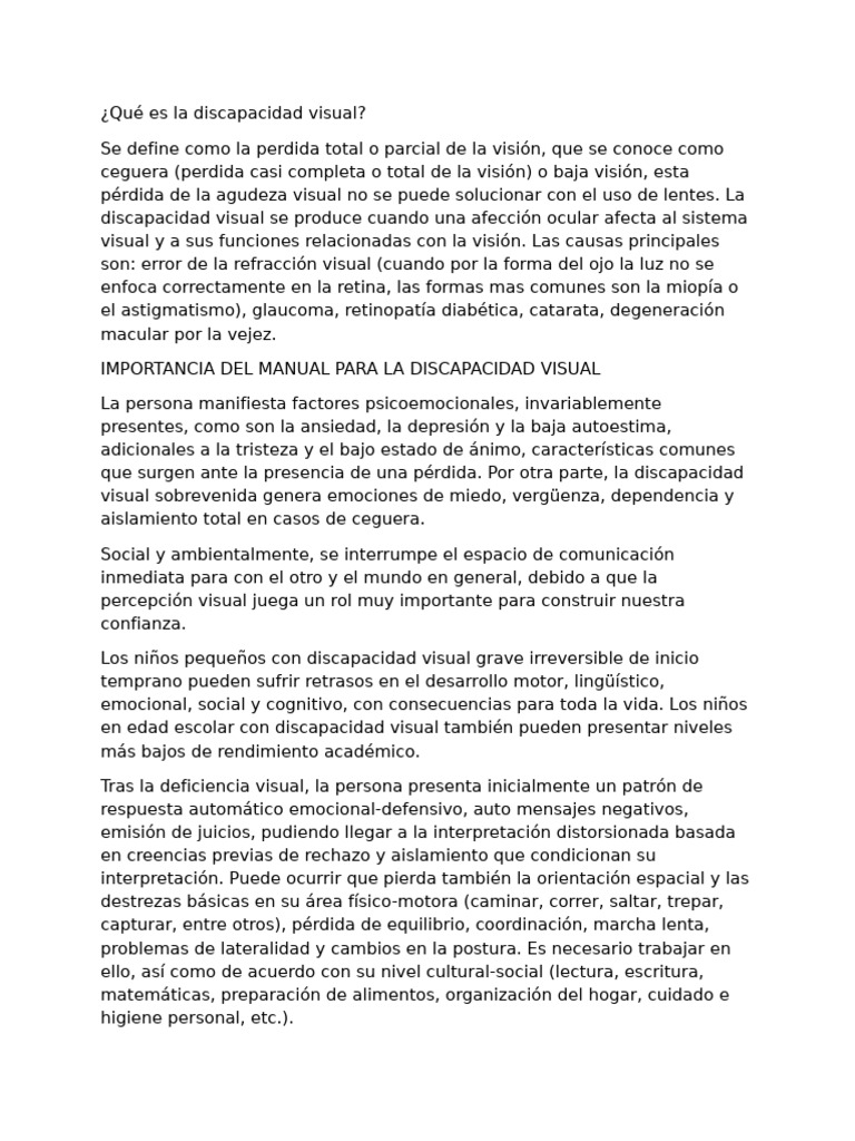 Qué Es La Discapacidad Visual | PDF | Percepción visual | Discapacidad ...