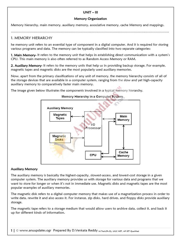 Unit-III Memory Organization | PDF | Random Access Memory | Computer Data Storage