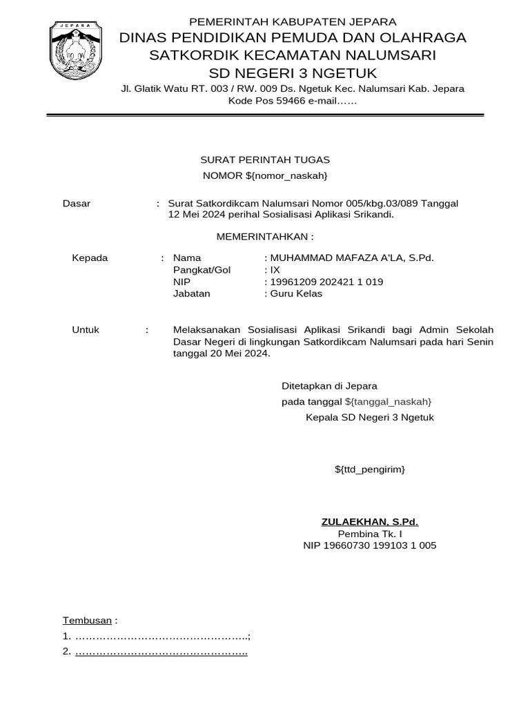 Surat Perintah Tugas Sosialisasi Srikandi | PDF
