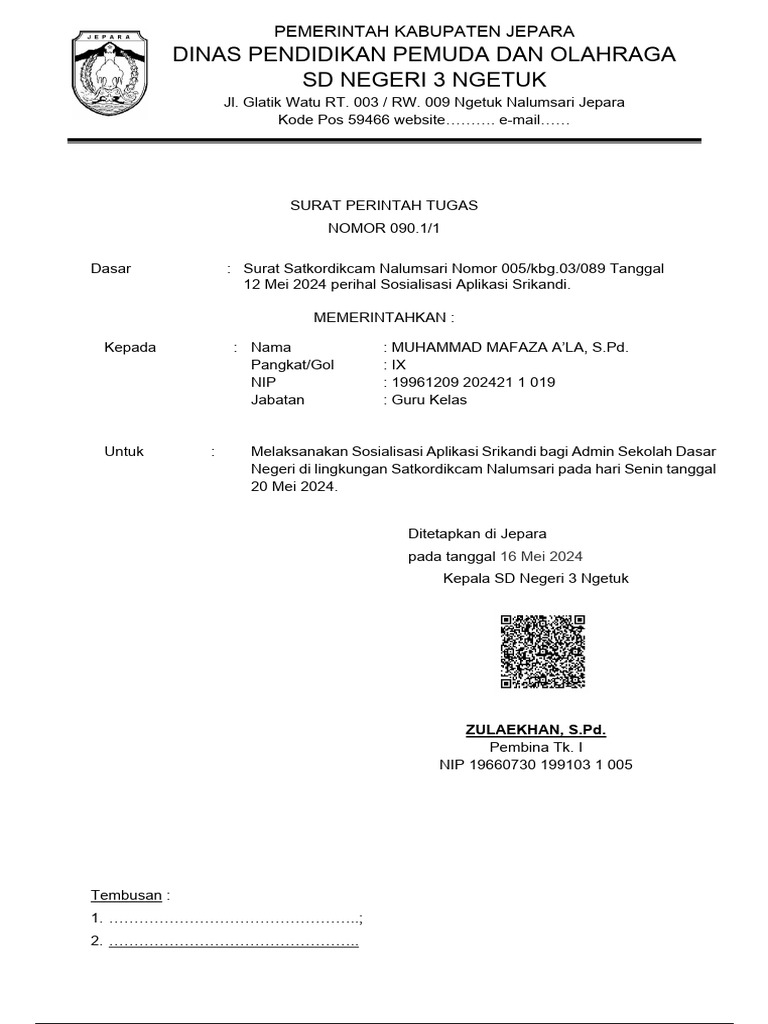 Template Surat Perintah Tugas (TTE) | PDF