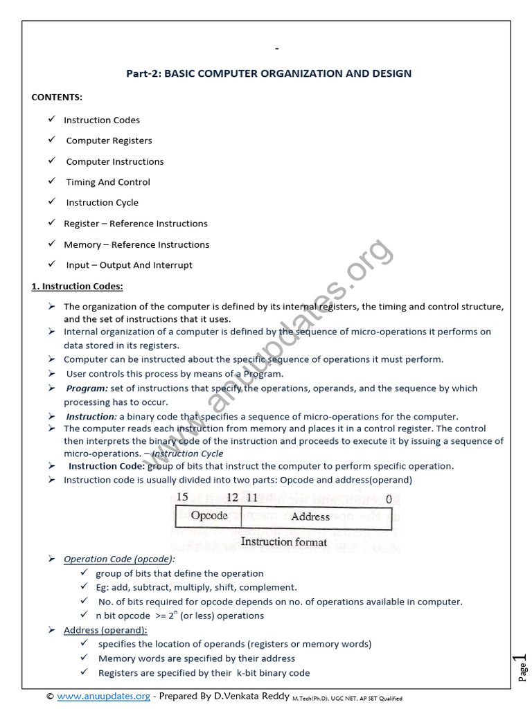 UNIT-I ( PART-II Basic Computer Organization and Design) | PDF | Input/Output | Bit