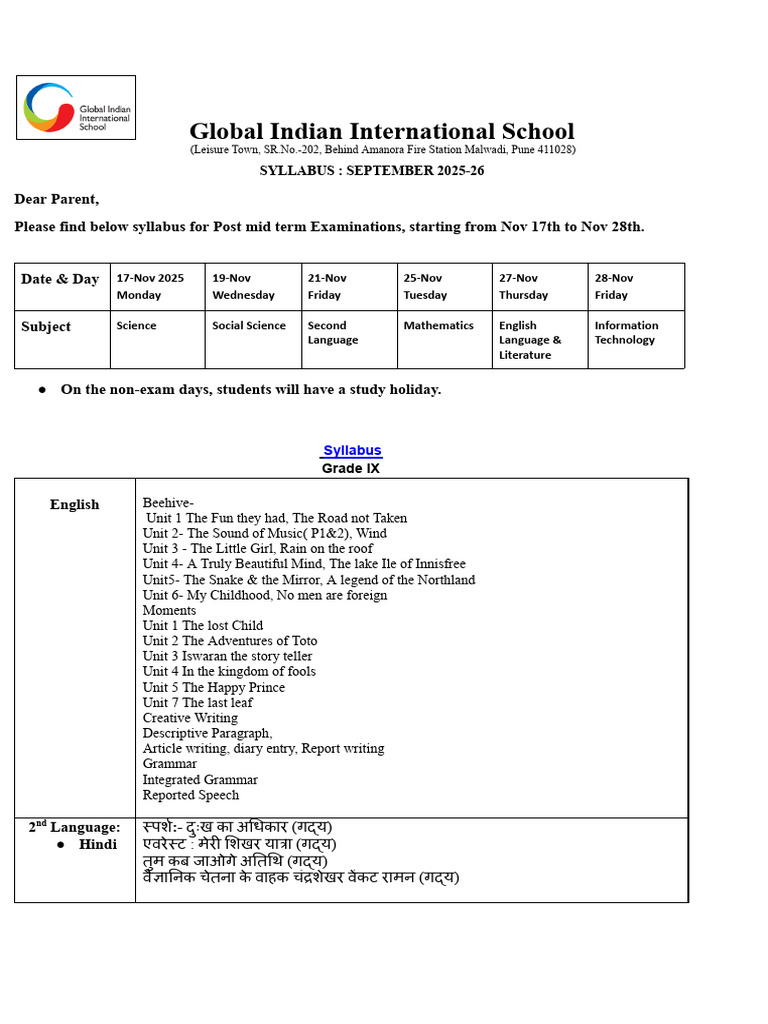 Grade 9 Post Mid Term 1 Syllabus Sheet | PDF | Geometry