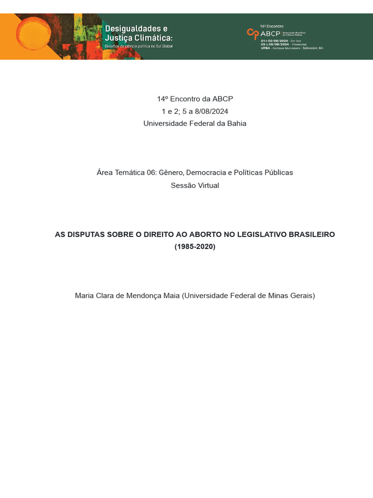 Maria Clara Maia - ABCP 2024 - As disputas sobre o Direito ao Aborto no ...
