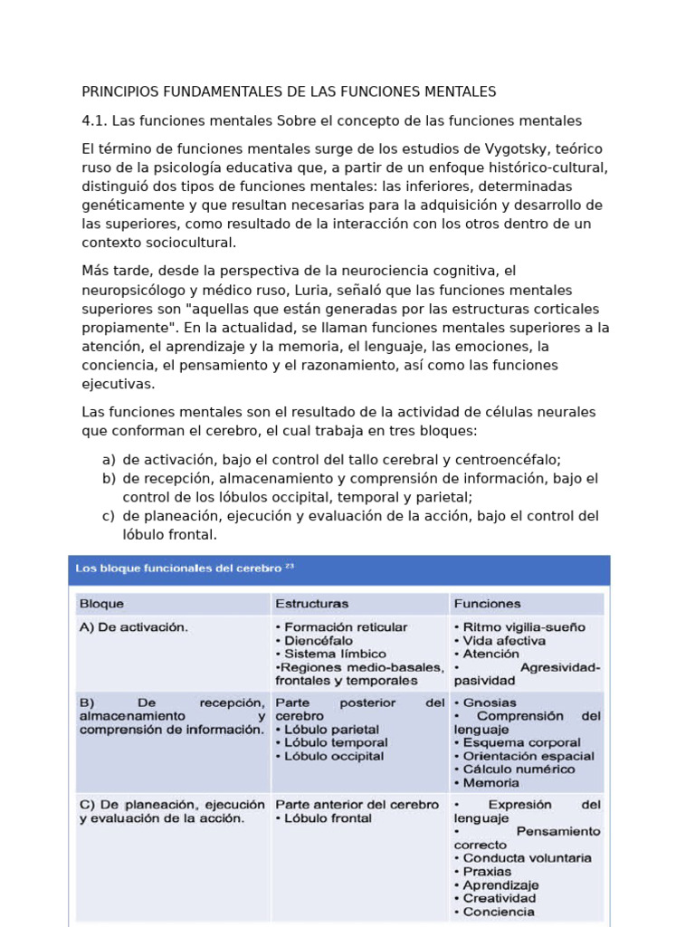 Principios Fundamentales de Las Funciones Mentales | PDF | Las emociones | Atención