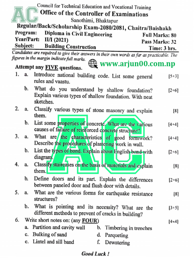 Building Construction 2080 R - WWW - Arjun00.com - NP | PDF
